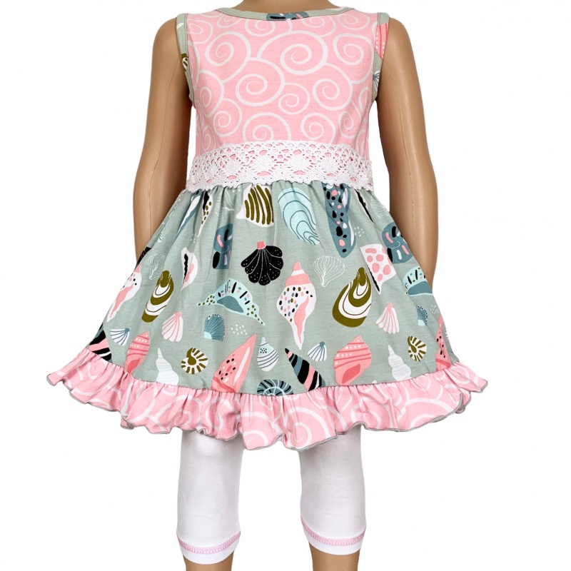 Buy Annloren Girls Seashells & Swirls Dress & White Capri Leggings ...