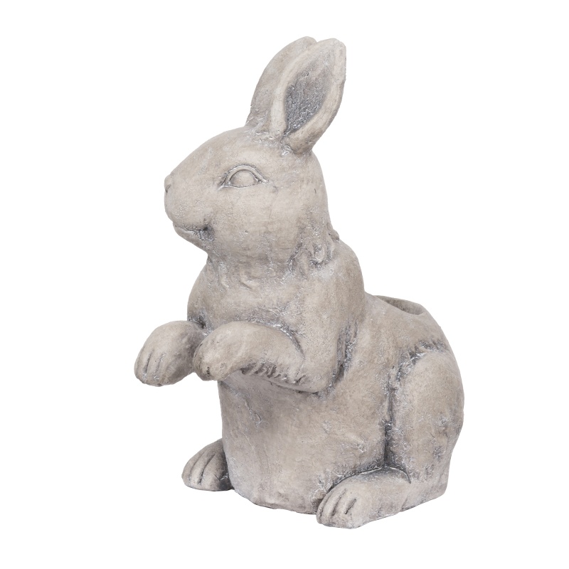 Antique Styled Raw Textured Polyresin Standing Rabbit Planter, Gray ...