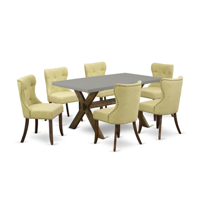 7-Piece Limelight Linen Fabric Kitchen Set with Rectangular Table and ...