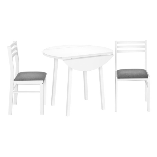 Monarch Dining Table Set, 3Pcs, Small, 35 Drop Leaf, Kitchen, White Metal