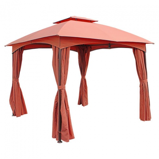 St. Kitts 10-Foot Steel Dome-Top Gazebo with Curtains and Terra Cotta ...