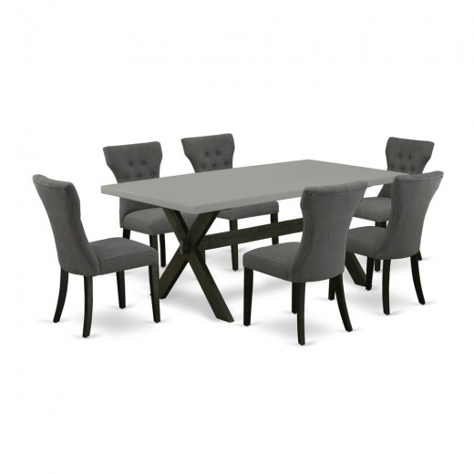 7-Piece Solid Wood Rectangular Dining Table Set with 6 Parson Chairs