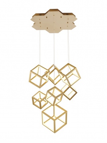 A Seven Light Led Floating Box Ceiling Fixture In A Gold Metal Finish