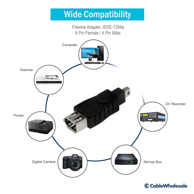 Firewire Adapter 6 Pin Female To 4 Pin Male - Ieee-1394a