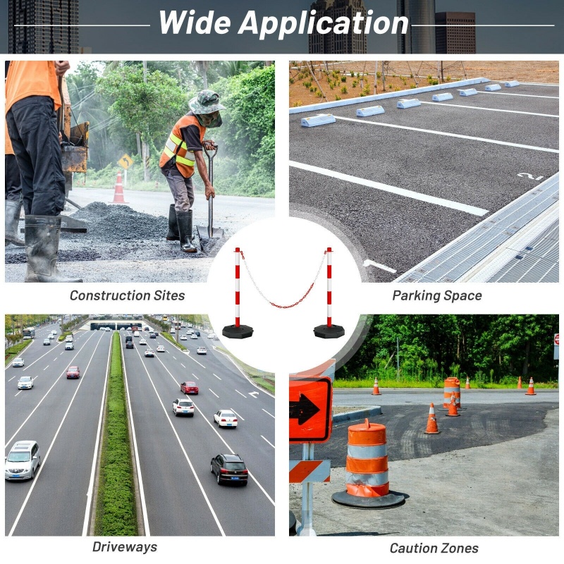 6 Pack 34" Traffic Delineator Poles With 5Ft Chains And Fillable Base