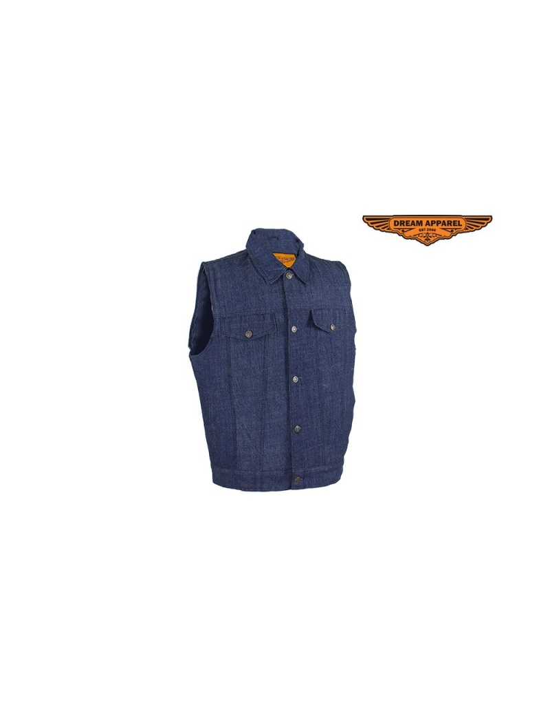 Buy Men's Dark Blue Denim Gun Pocket Club Vest Online