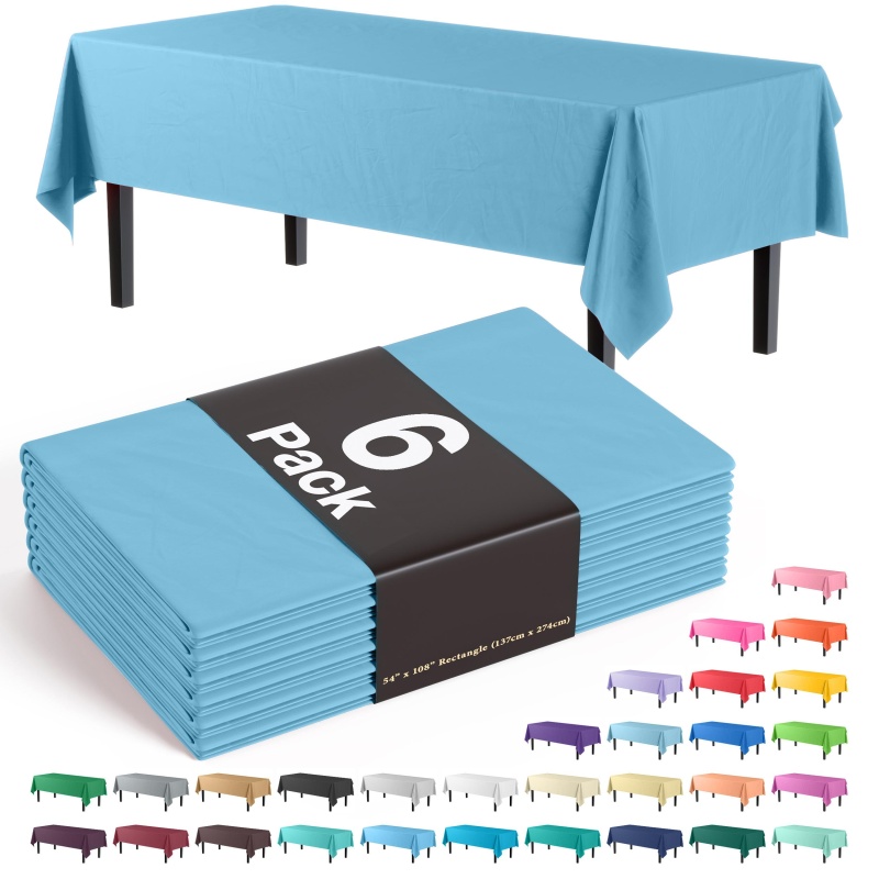 Sky Blue Plastic Table Covers | 6 Pack - 54 In. X 108 In