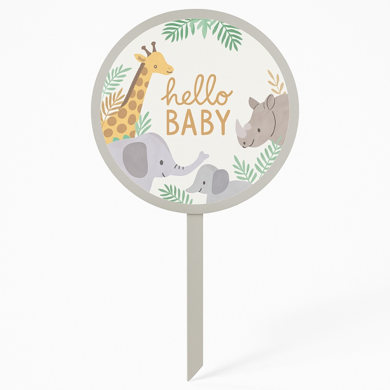 Soft Jungle "Hello Baby" Mdf Lawn Sign For Baby Showers