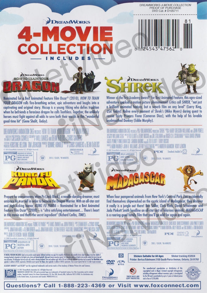 4-Movie Collection (How To Train Your Dragon / Madagascar / Shrek ...