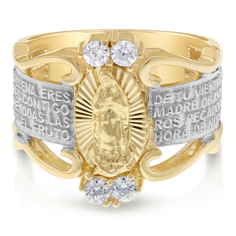 14K Solid Gold Cz Virgin Mary Religious Ring