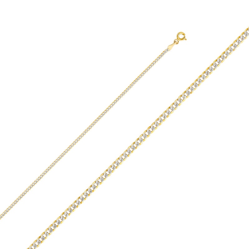 14K Gold 2Mm Cuban White Pave Chain