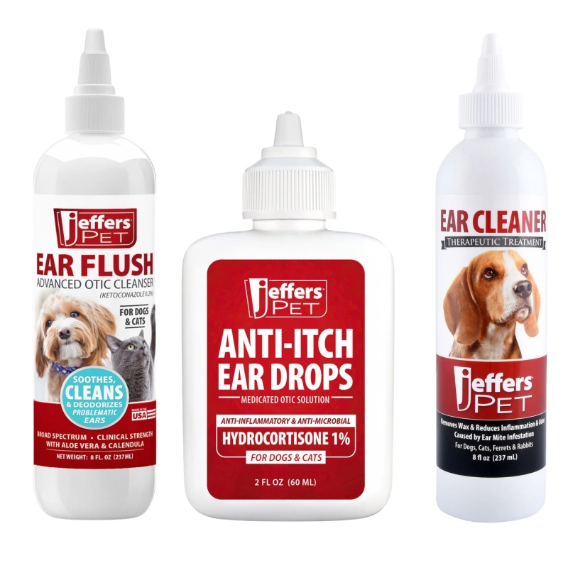 Jeffers Pet Ear Care Bundle, Ear Cleaner, Ear Drops & Ear Flush For ...