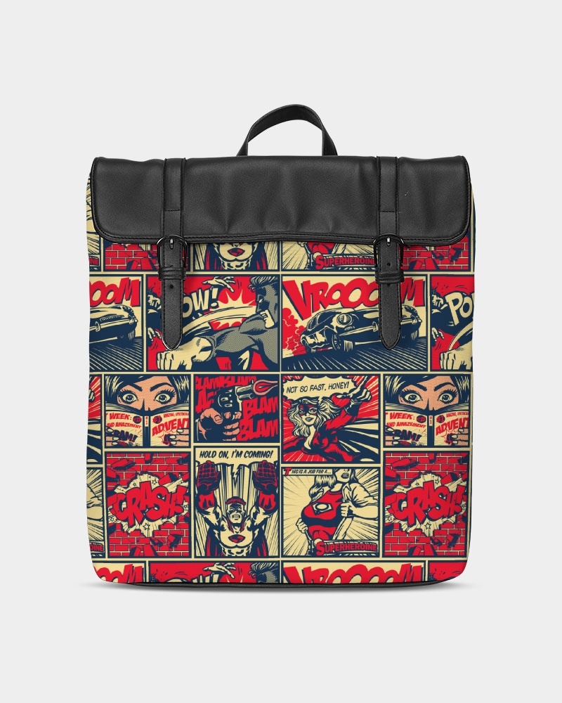 Buy Black Flap Minimalist Backpack Comic Art - Trendy Backpack Online