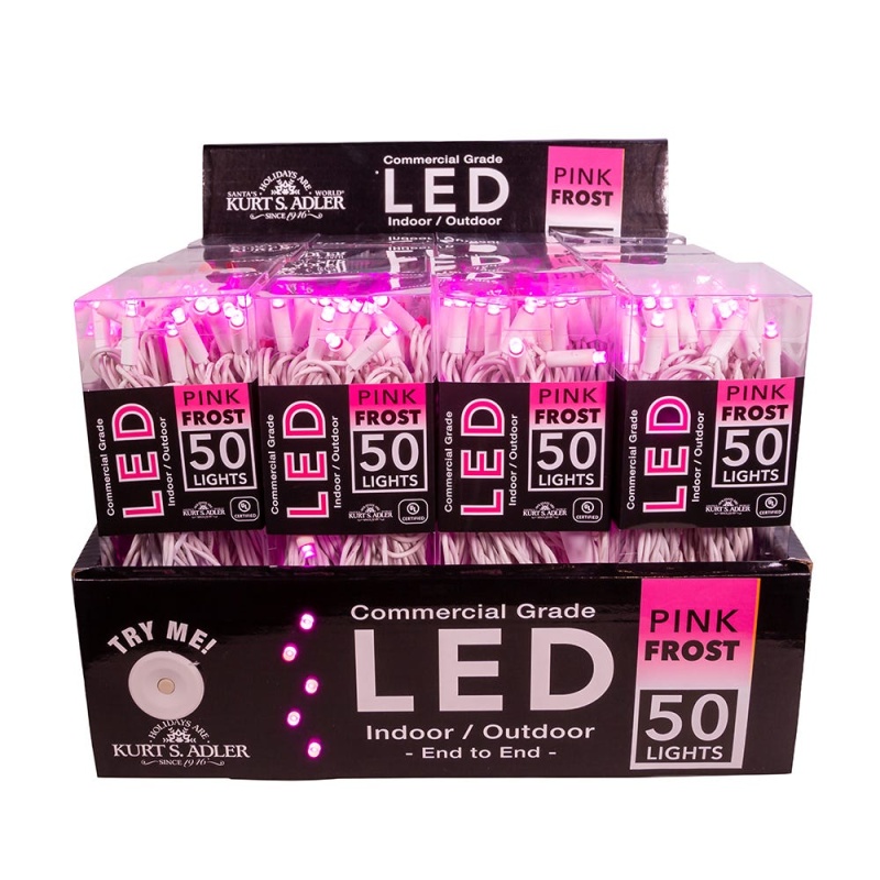 Buy 25.5' UL 50-Light 5Mm Pink Frost LED White Wire Light Set Online