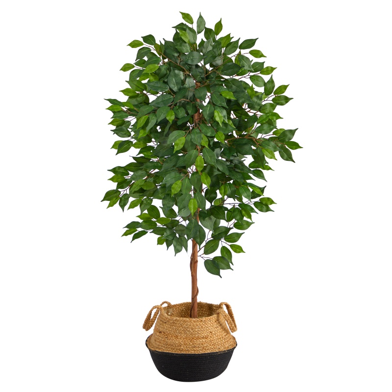 4’ Ficus Artificial Tree in Boho Chic Handmade Cotton & Jute Black ...