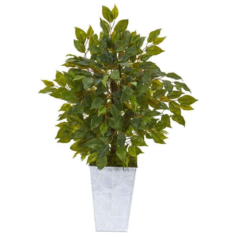 17 Inch Mini Ficus Artificial Tree in Embossed White Planter