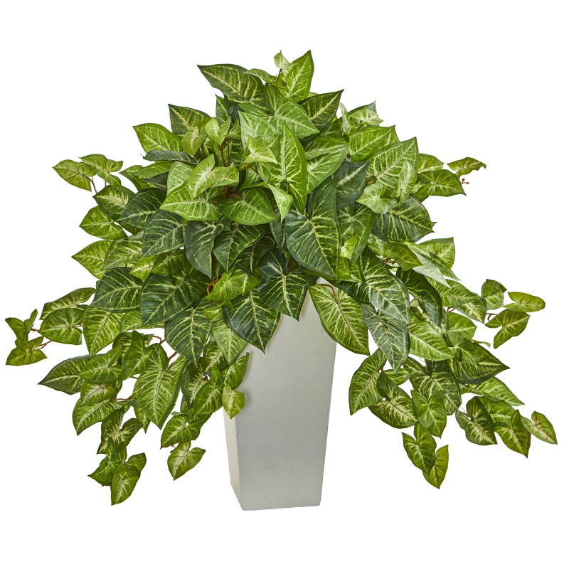 Nephthytis Artificial Plant in White Tower Planter - Indoor Greenery Décor