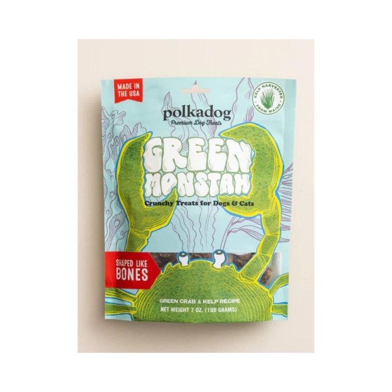 Polka Dog Bakery Dog Green Monstah Bones 7Oz. Pouch