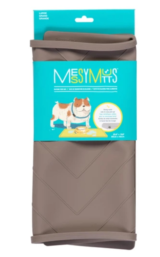 Messy Mutts Dog Silicone Mat with Metal Rods - Large Grey