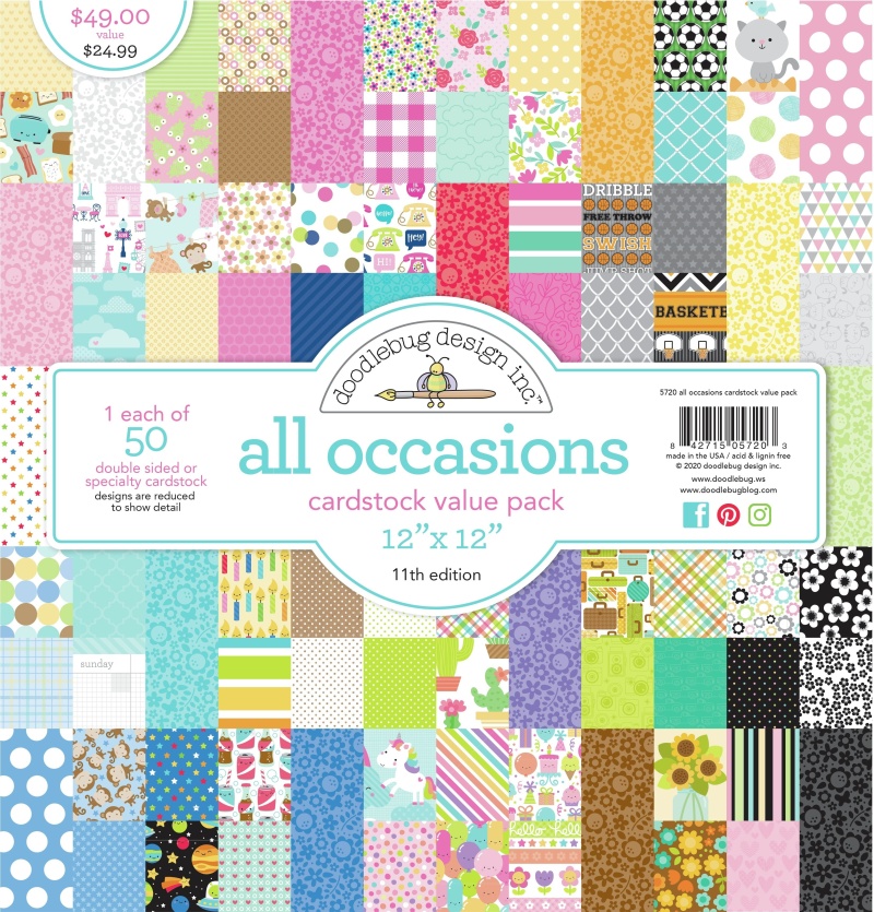 Doodlebug Cardstock Value Pack 12X12 50/Pkg-All Occasions, 50 Designs/1 ...