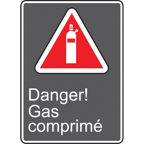 Gas Comprimé Csa Standard Safety Sign, 14" X 10", Plastic, French With ...
