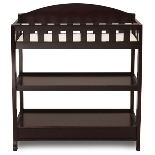 Modern Dark Brown Wooden Baby Changing Table With Safety Rail Pad And Strap