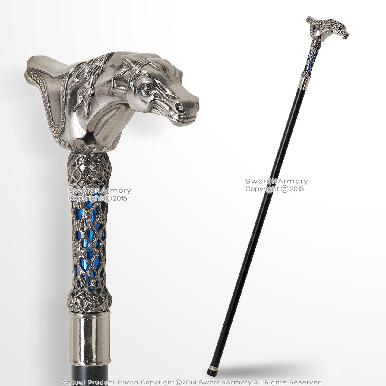 36" Silver Stallion Steel Walking Cane Shaft Blue Accent Gentlemen's ...