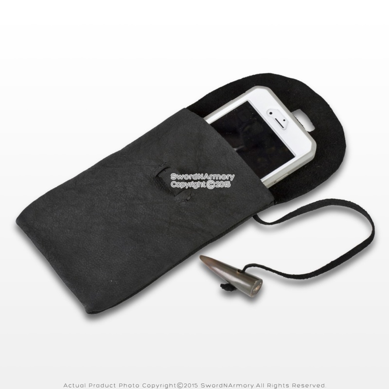 Medieval Leather Cell Phone Belt Pouch Bag Purse Horn Toggle Sca Larp ...