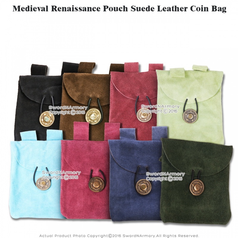 Medieval Renaissance Fair Costume Suede Leather Pouch Satchel Bag Larp Sca