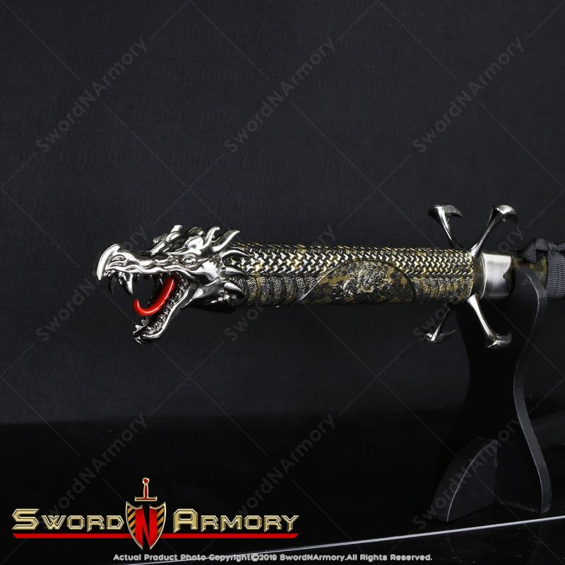 Torch Flying Dragon Fantasy Samurai Katana Sword Gold Accent With Four ...