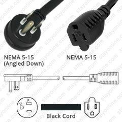 Buy 4.5M/15Ft Nema 5-15 Male Plug Angled Down To 5-15 Connector Power Extension Cord Online