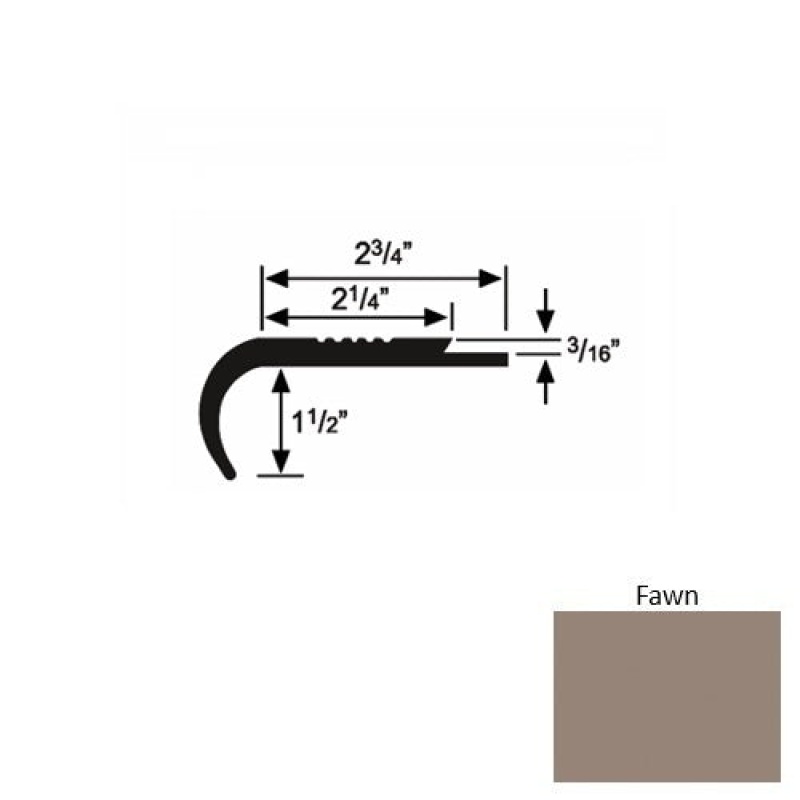 Solid 08 Fawn Rubber Underlap Stair Nosing (Rd) - 2 3/4" X 9 Ft (108")