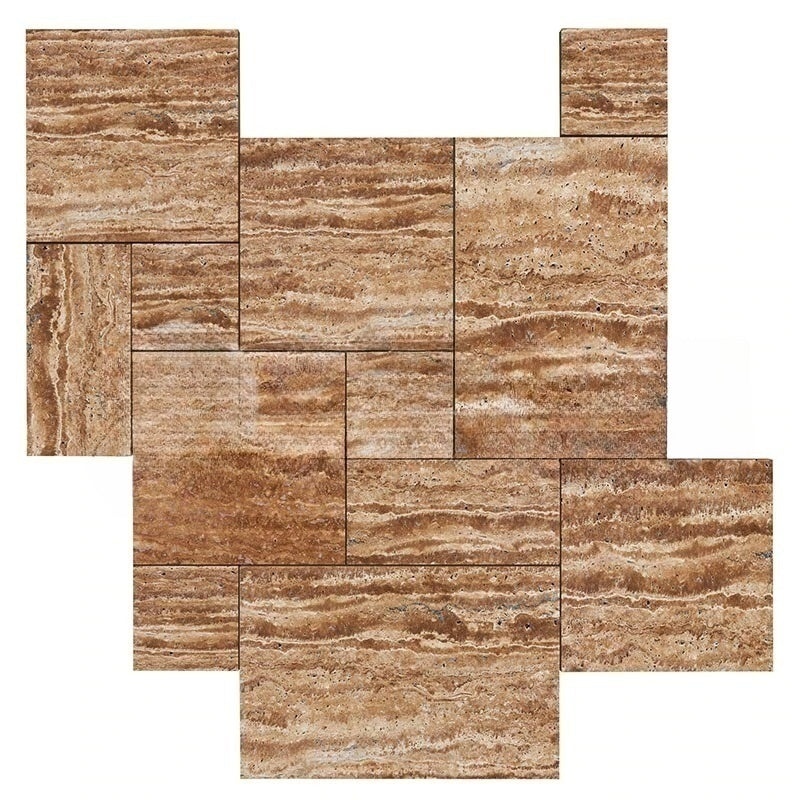 Noche Vein Cut Travertine Versailles Pattern - Unfilled & Brushed ...