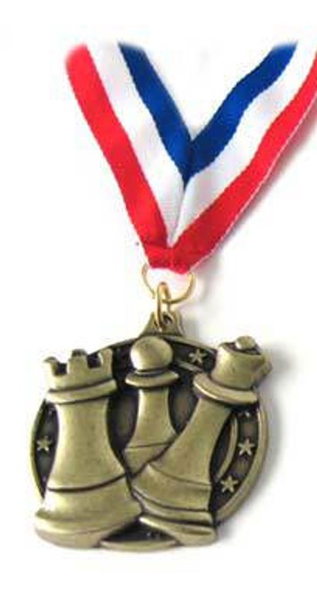 Buy Round Chess Medal With Ribbon - Gold Online