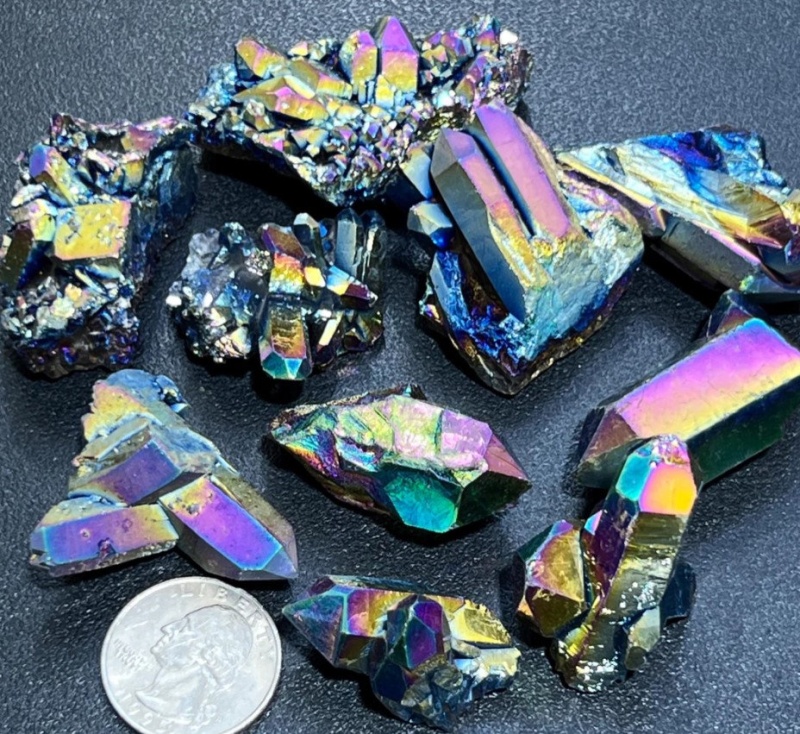 Titanium Aura Quartz Crystal Clusters And Rough Raw Points Specimem