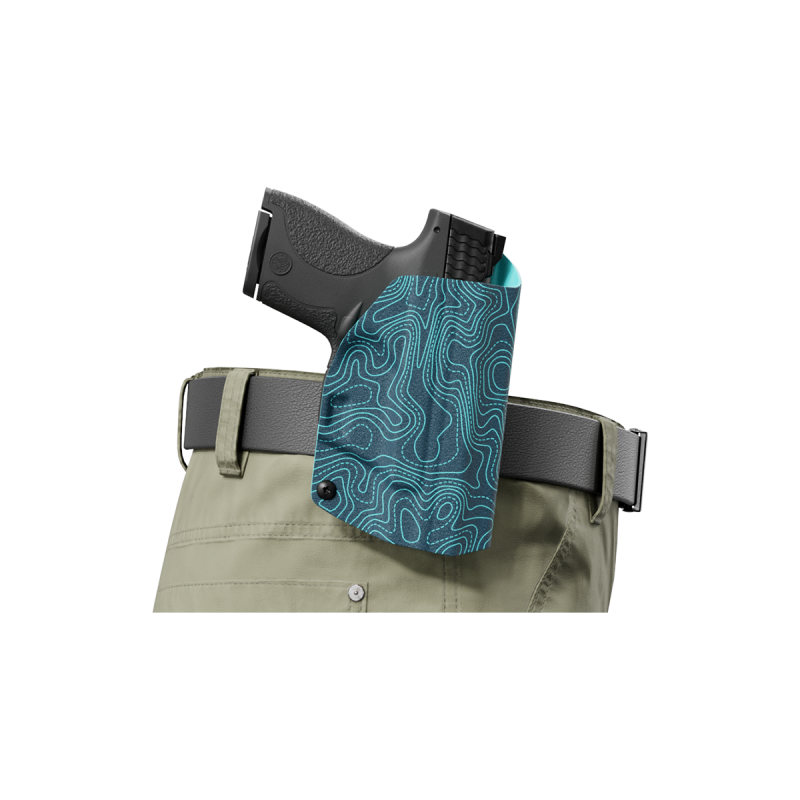 Aqua Topographic Map Custom Printed Holster - Owb Kydex Holster