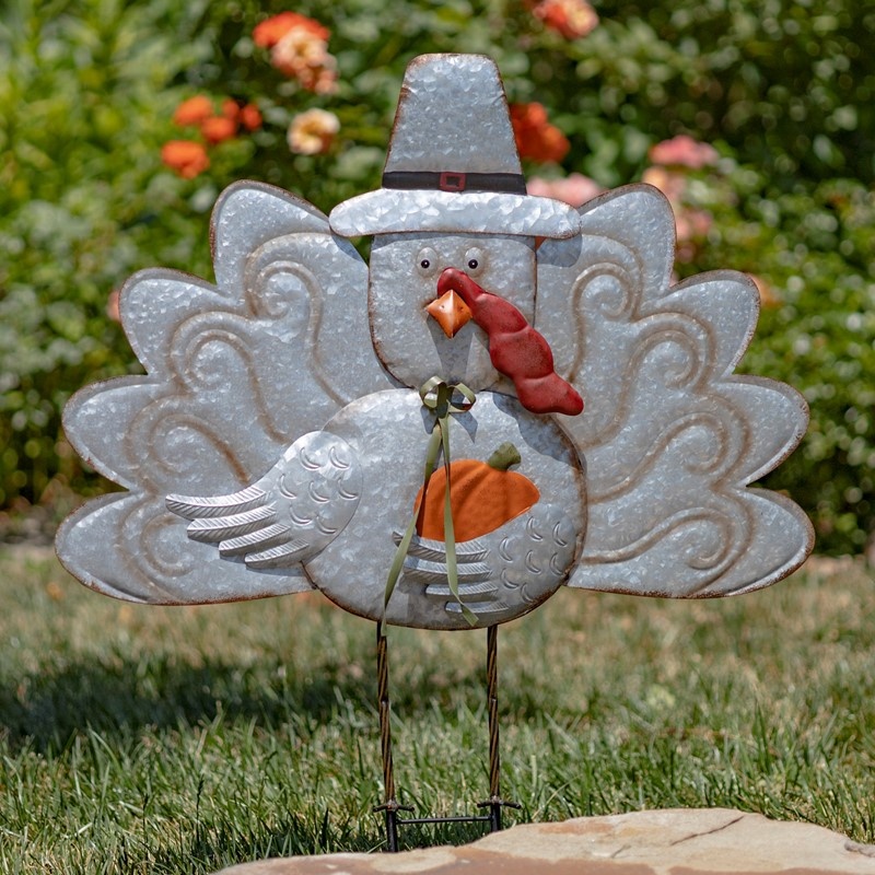 40.7" Tall Thanksgiving Turkey Large Galvanized Flat Stake